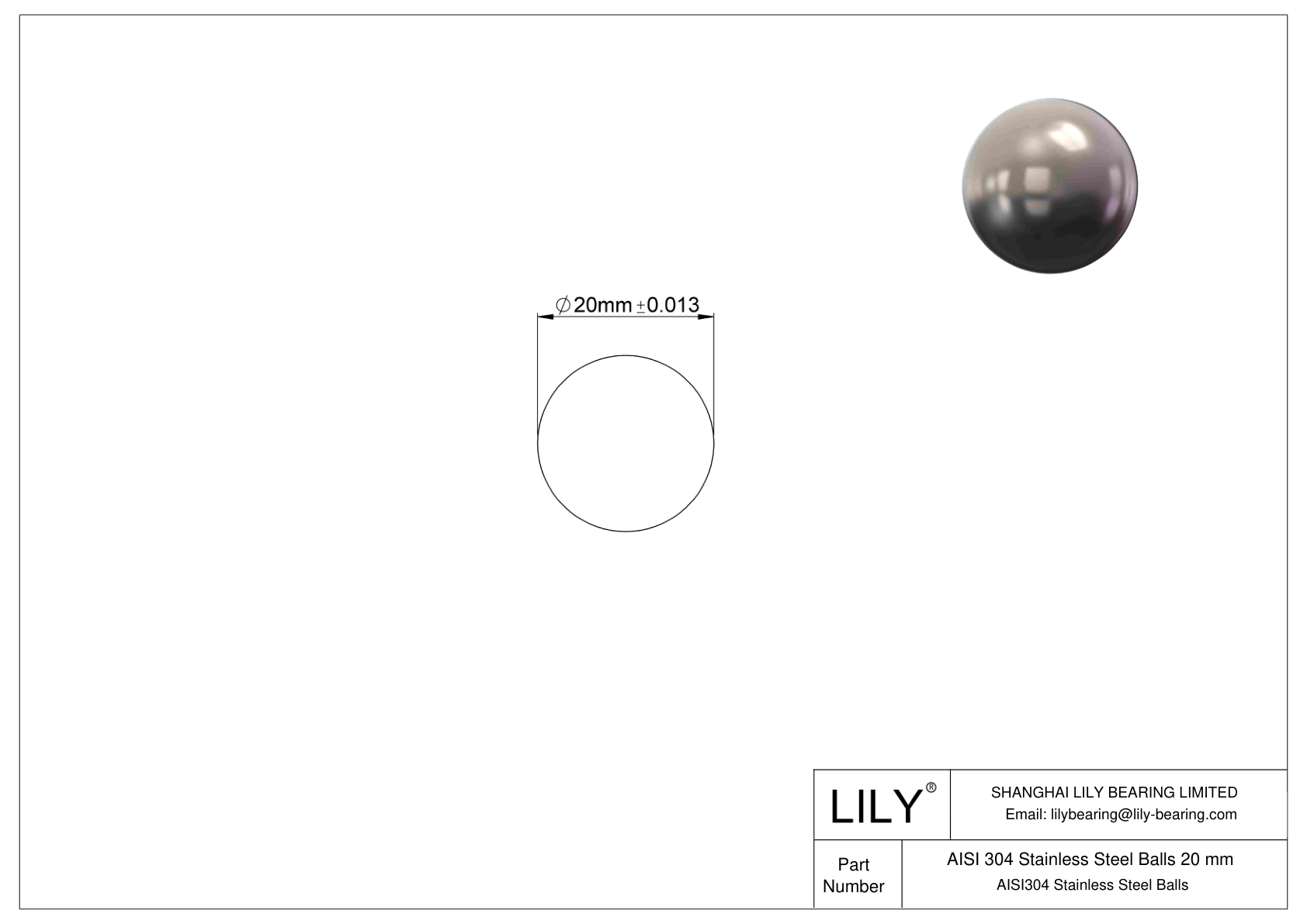 AISI 304 Stainless Steel Balls 20 mm | 304 Stainless Steel | LILY Bearing