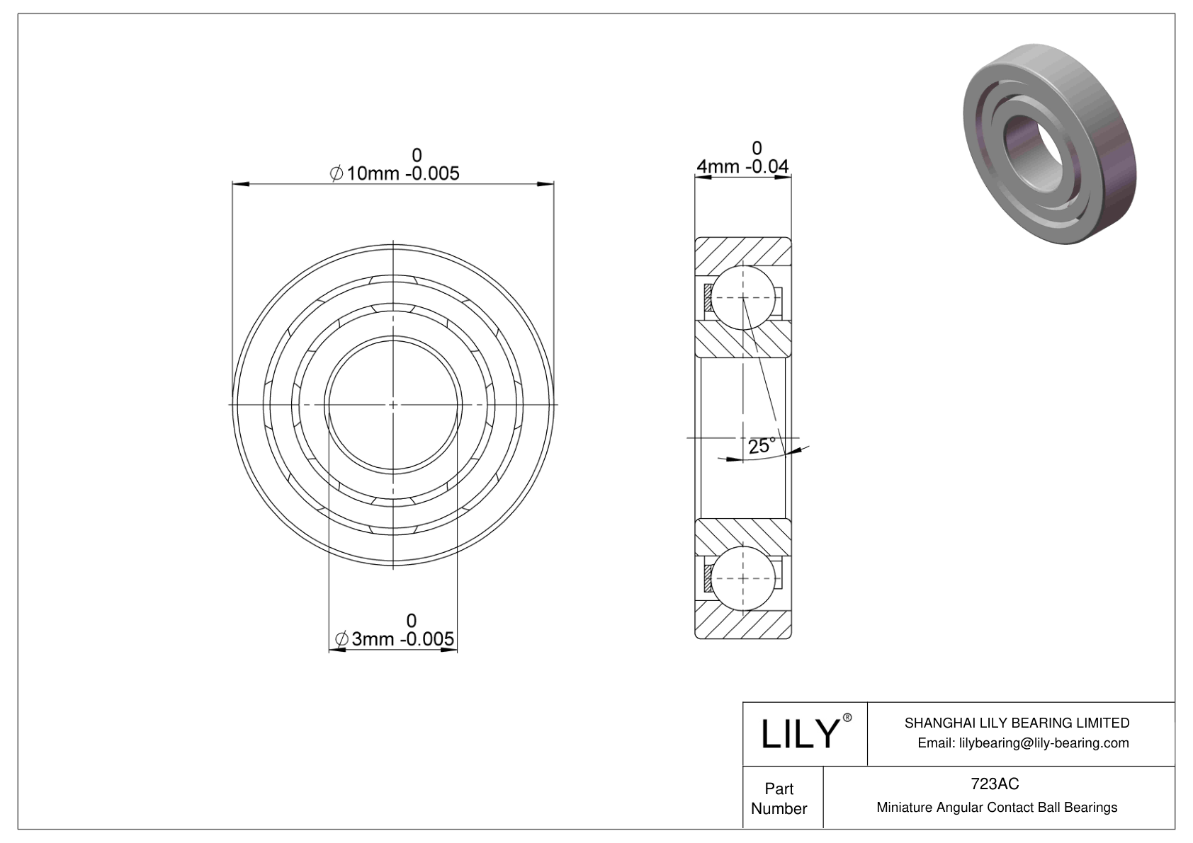 723AC | Miniature Angular Contact Ball Bearings | LILY Bearing