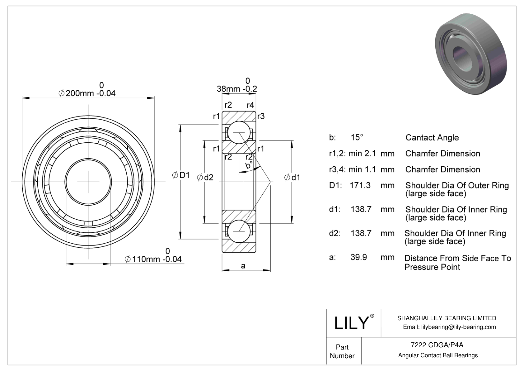 7222 CDGA/P4A | Rodamientos de bolas de contacto angular de ...
