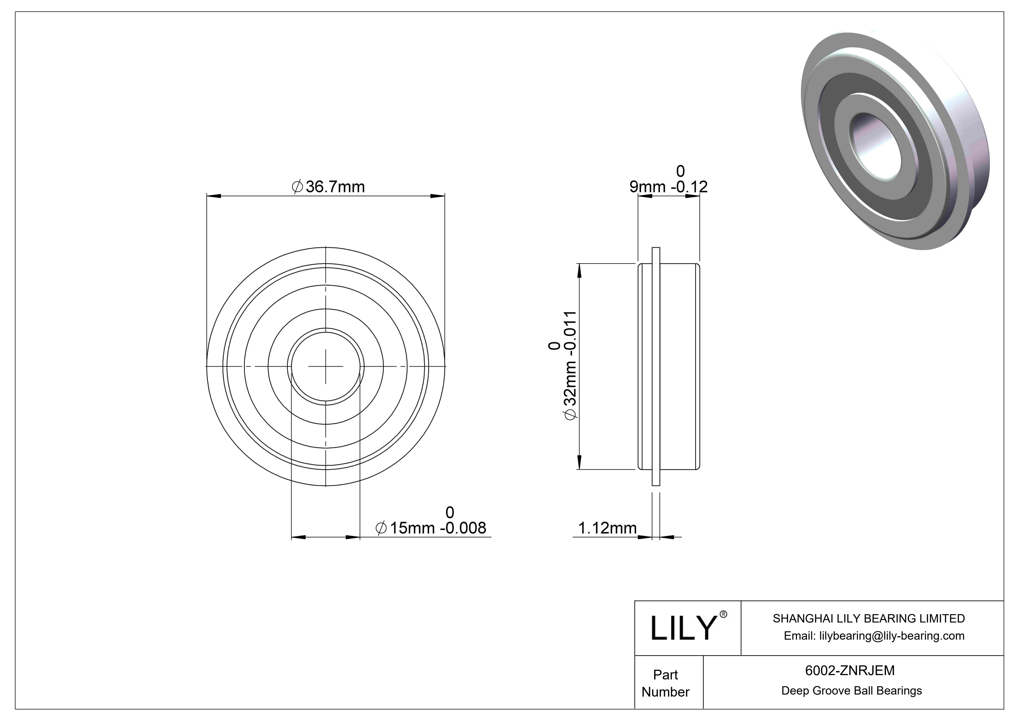 6002-ZNRJEM | Snap Ring Groove Ball Bearings - SKF | LILY Bearing
