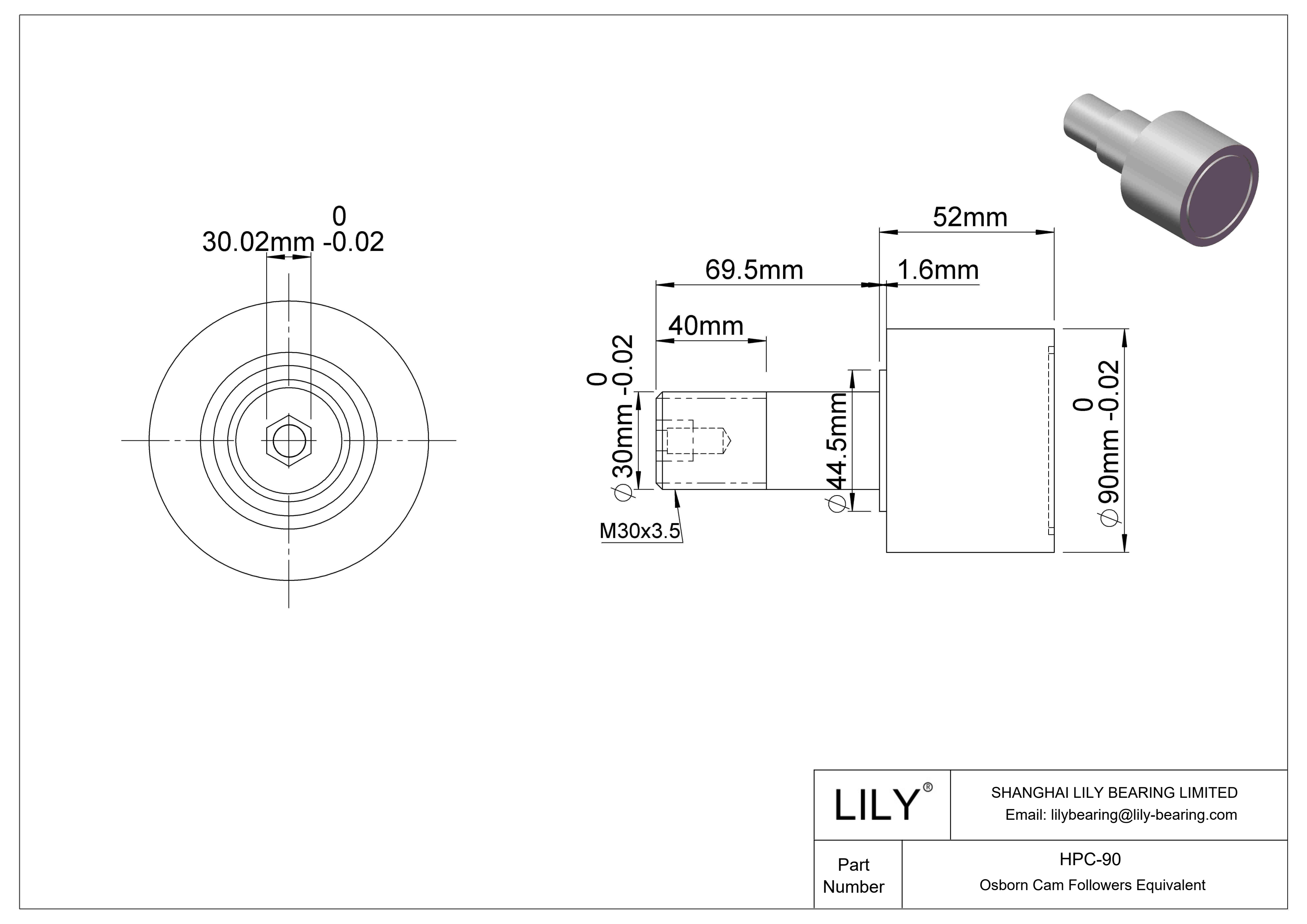 HPC-90 | Stud Cam Follower - Osborn | LILY Bearing