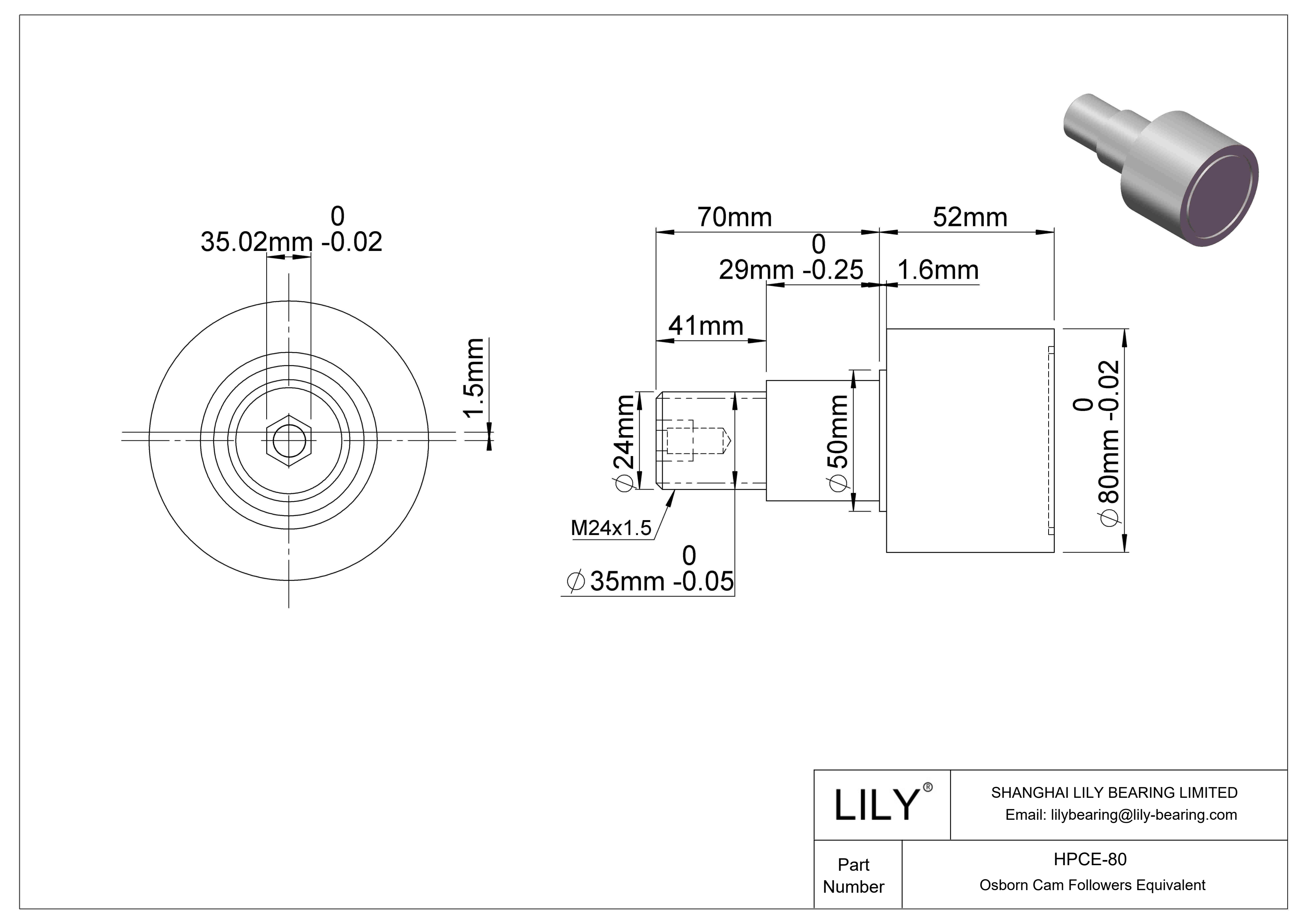 HPCE-80 | Eccentric Stud Cam Follower - Osborn | LILY Bearing