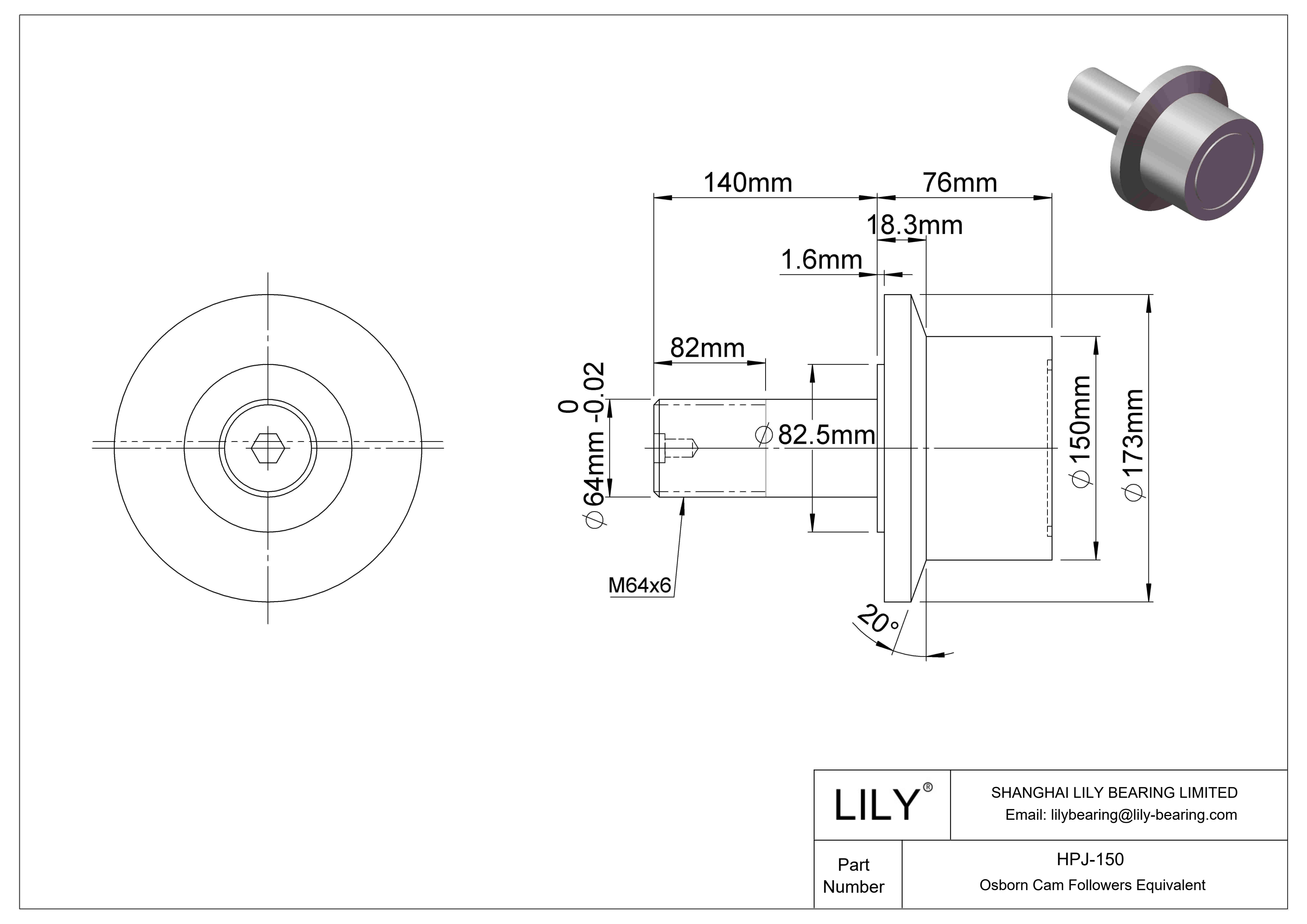 HPJ-150 | Flange Stud Cam Follower - Osborn | LILY Bearing