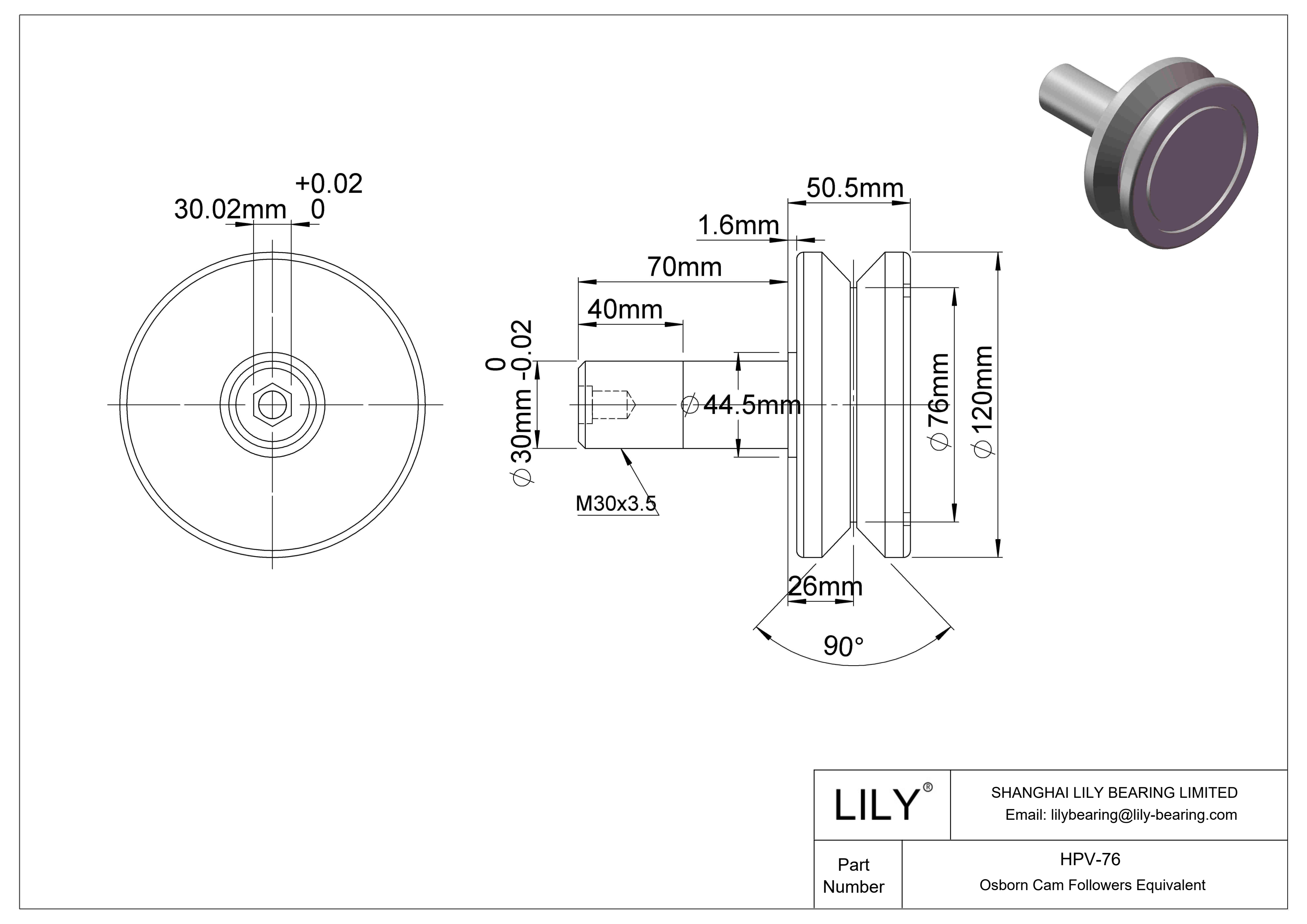 HPV-76 | V Groove Stud Cam Follower - Osborn | LILY Bearing