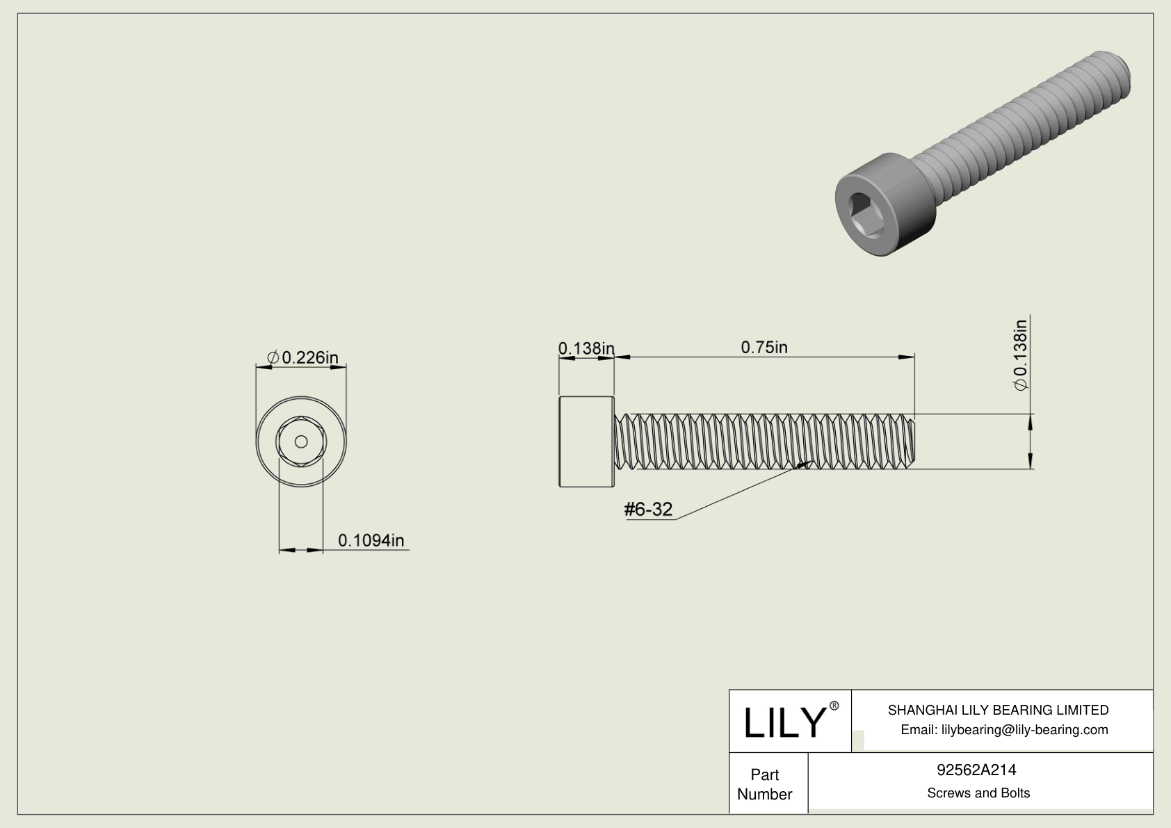 92562A214 | Mil. Spec. Alloy Steel Socket Head Screws | Lily Bearing