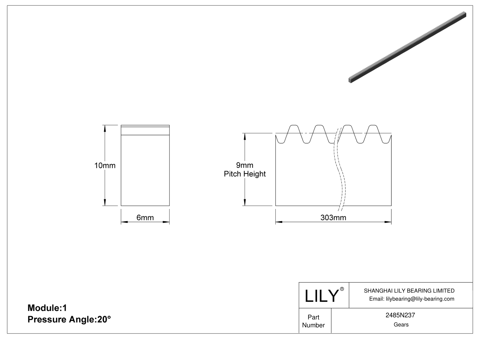 2485N237 | Metal Metric Rectangular Gear Racks - 20° Pressure Angle ...