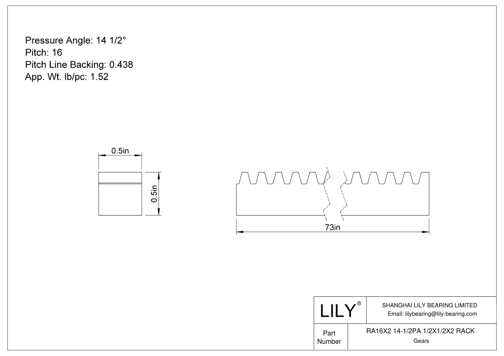 RA16X2 14-1/2PA 1/2X1/2X2 RACK | Gear Rack - Martin | LILY Bearing