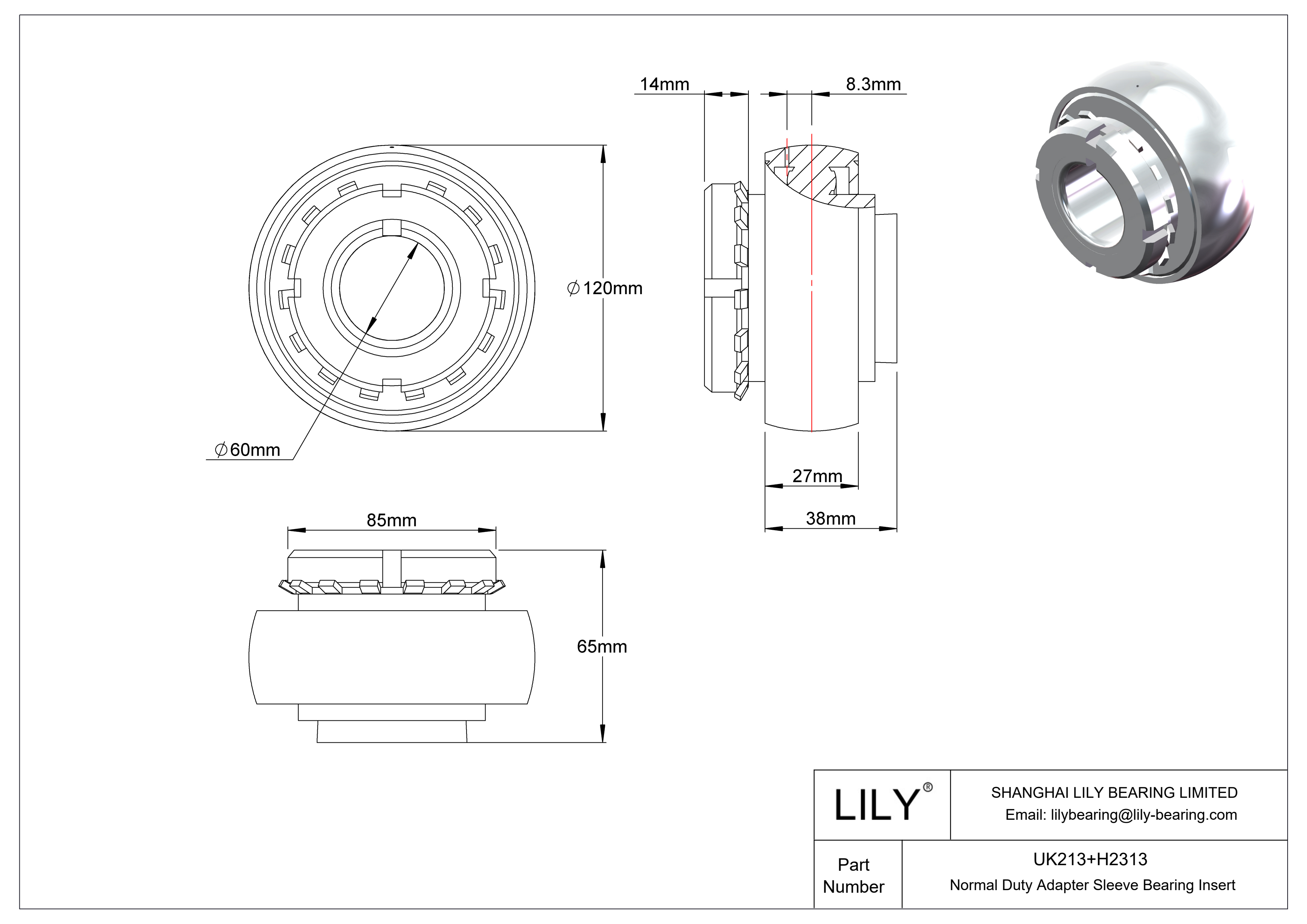 UK213+H2313 | Normal Duty Adapter Sleeve Bearing Insert - AMI | LILY ...