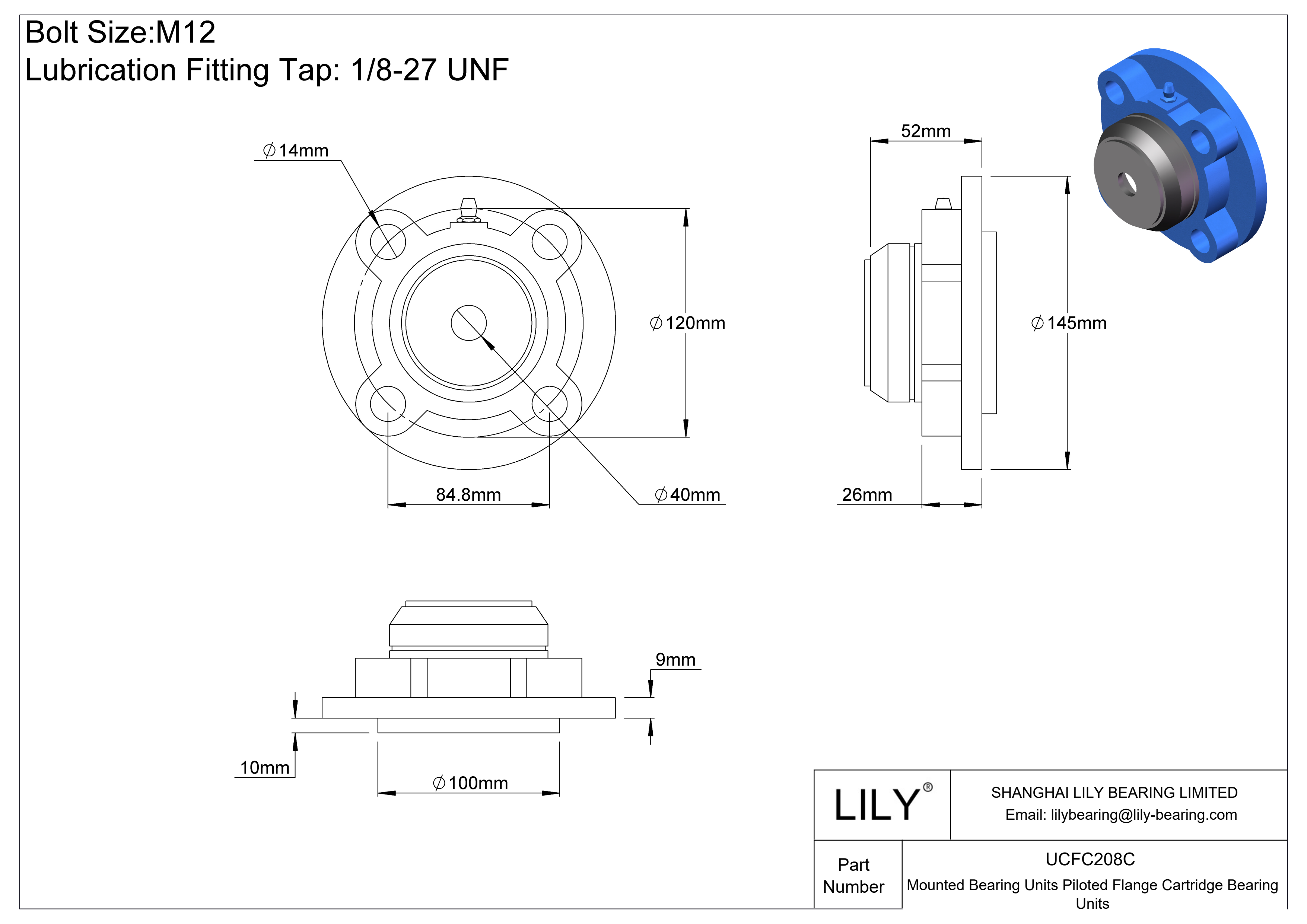 UCFC208C | Mounted Bearing Units Piloted Flange Cartridge Bearing Units ...