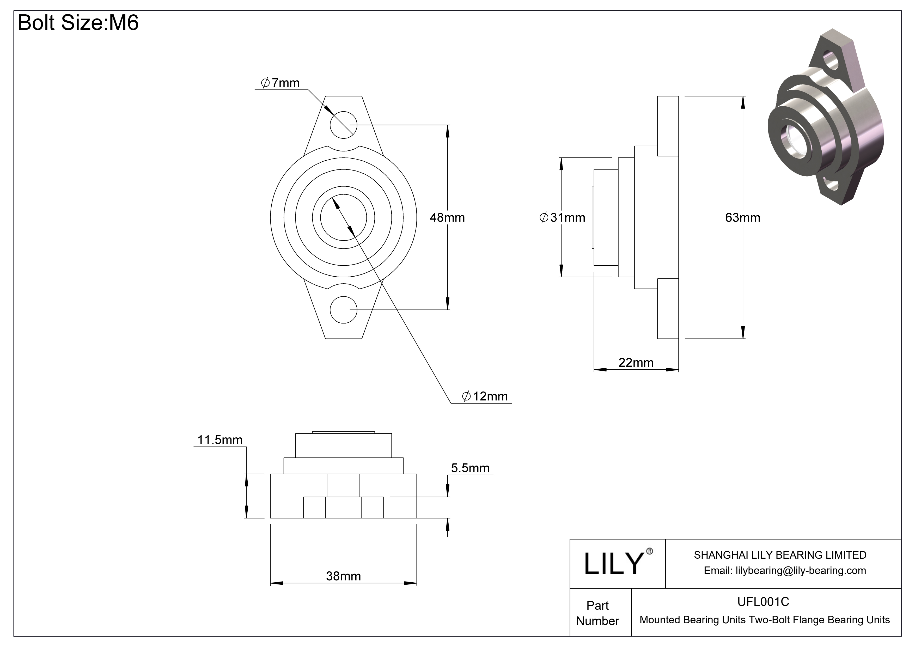 UFL001C | Flange Bearing - AMI | LILY Bearing