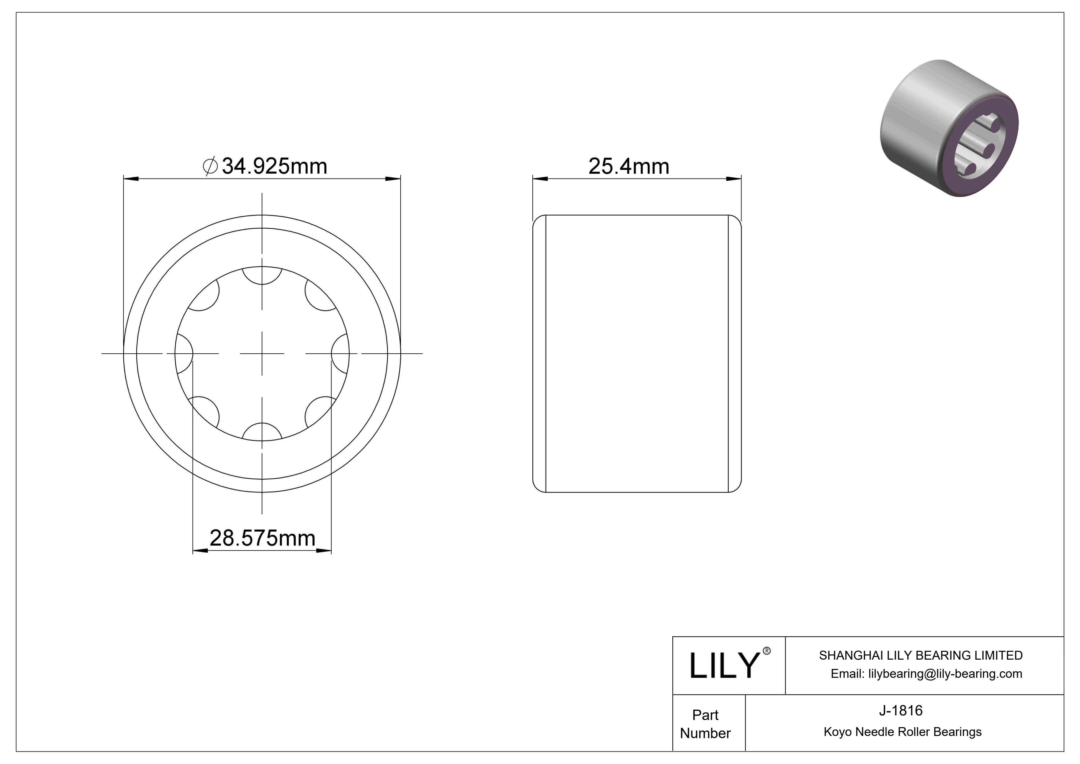 J-1816 | Drawn Cup Needle Roller Bearings | LILY Bearing