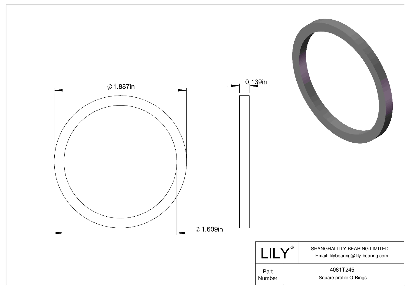 4061T245 | Oil Resistant O-Rings Square | Lily Bearing