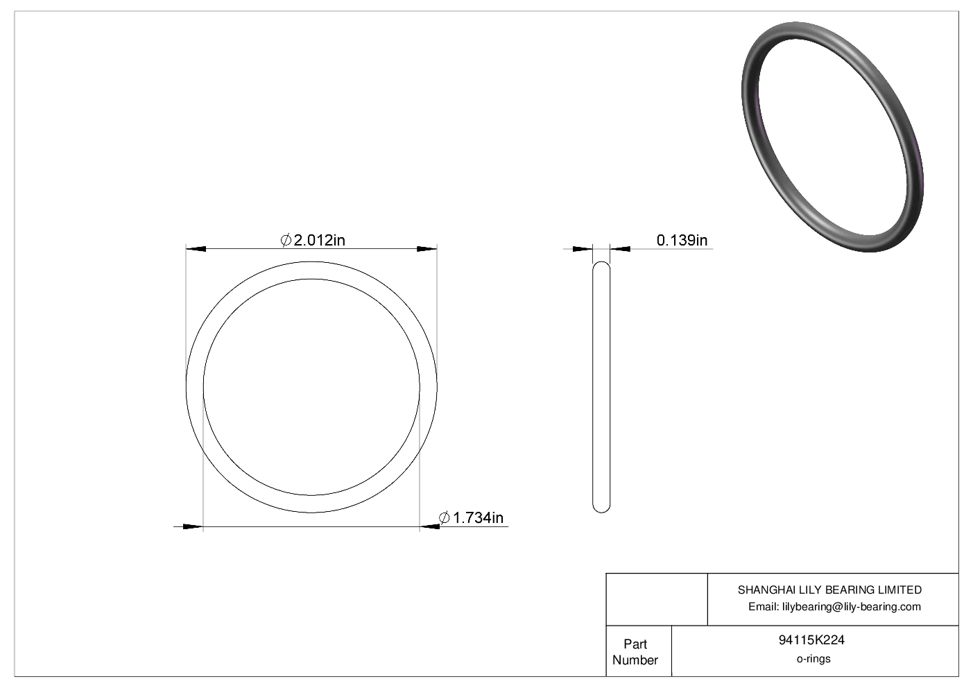 94115K224 | Water And Steam Resistant O-Rings | Lily Bearing