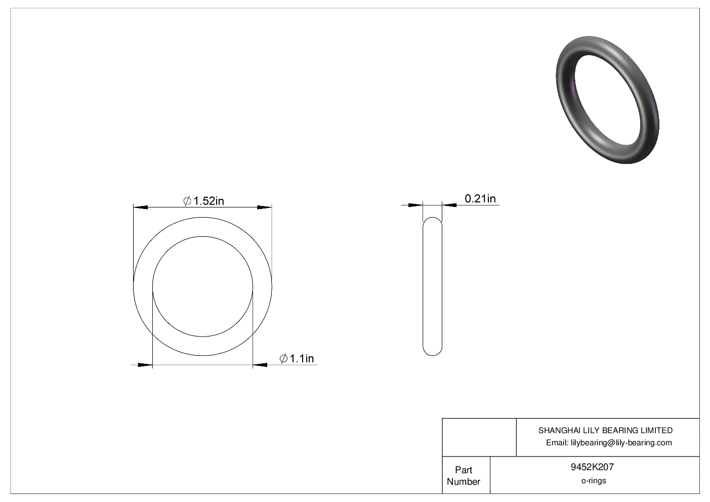 9452K207 | Oil Resistant O-Rings Round | Lily Bearing