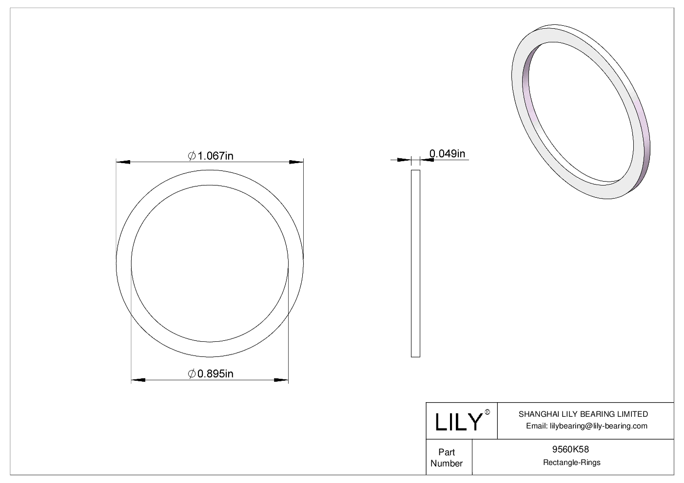 9560K58 | O-Ring Backup Rings | Lily Bearing