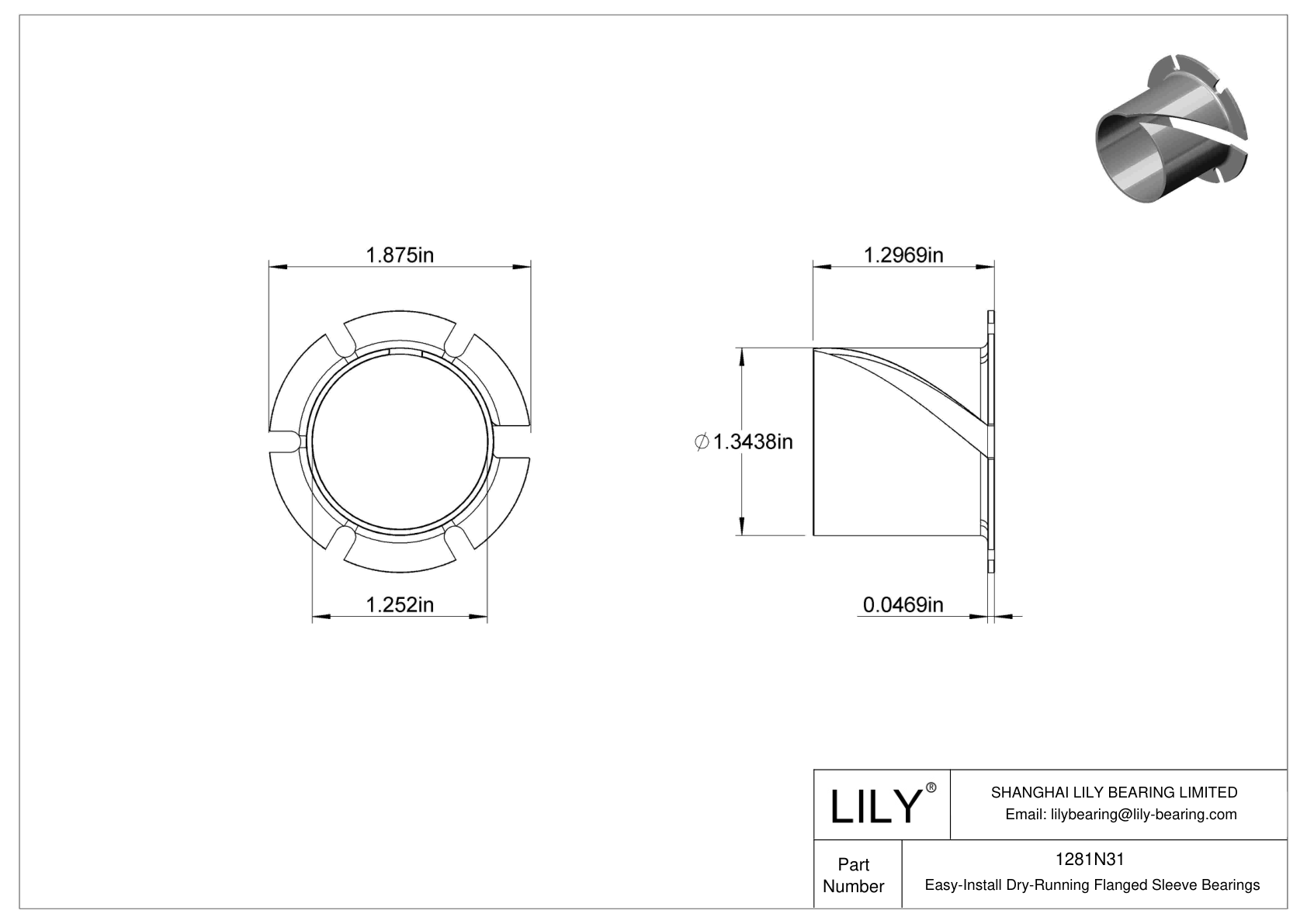 1281N31 | Easy-Install Dry-Running Flanged Sleeve Bearings | Lily Bearing