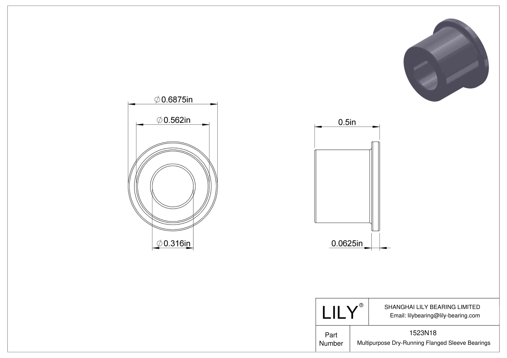 1523N18 | Multipurpose Dry-Running Flanged Sleeve Bearings | LILY Bearing