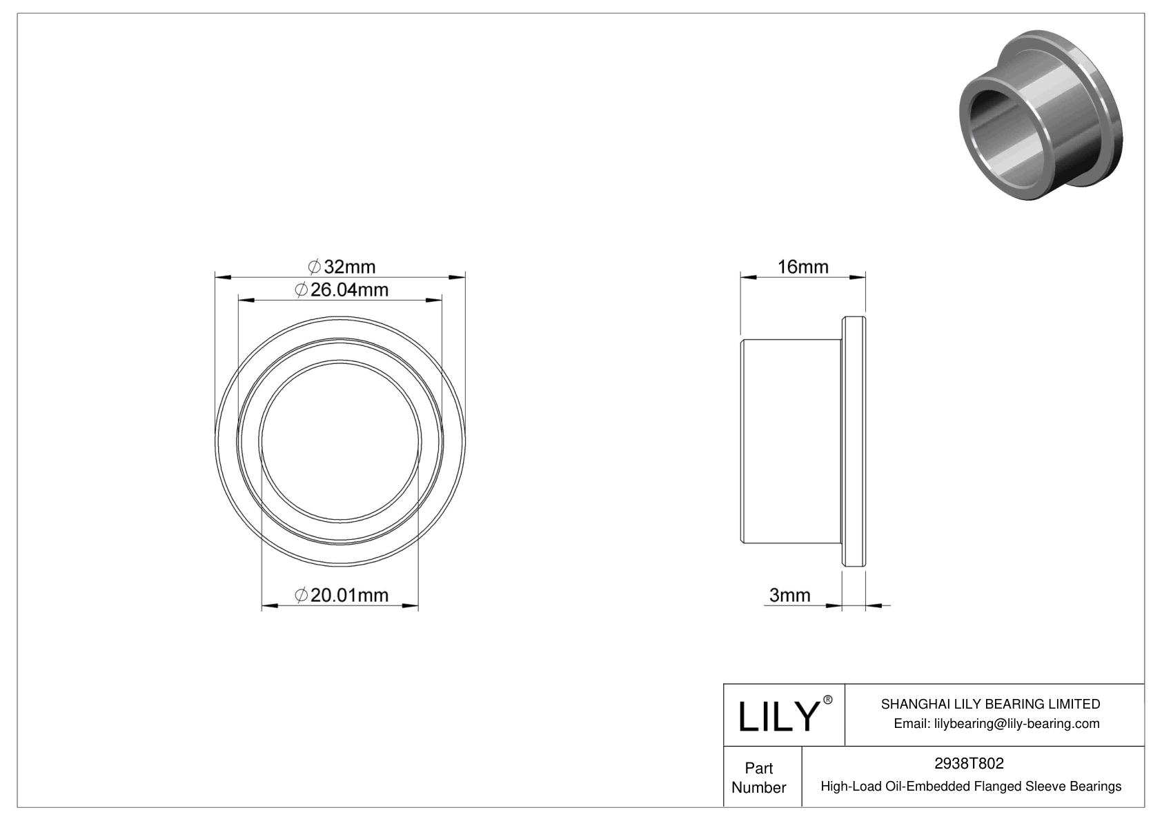 2938T802 | High-Load Oil-Embedded Flanged Sleeve Bearings | Lily Bearing