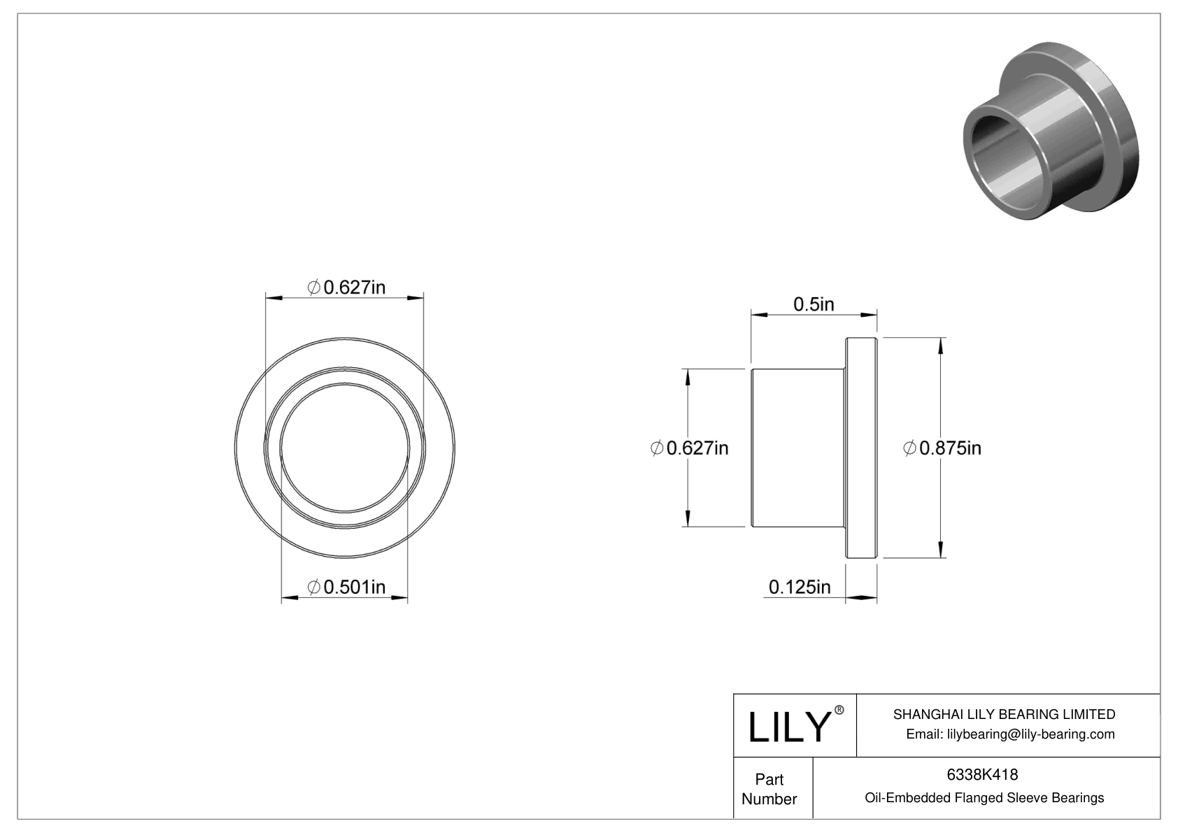 6338K418 | Oil-Embedded Flanged Sleeve Bearings | LILY Bearing