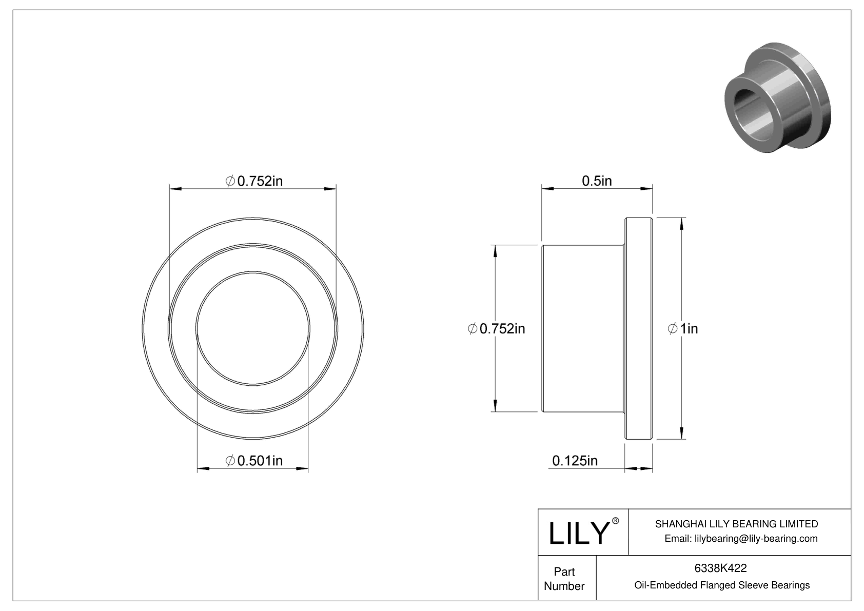 6338K422 | Oil-Embedded Flanged Sleeve Bearings | LILY Bearing