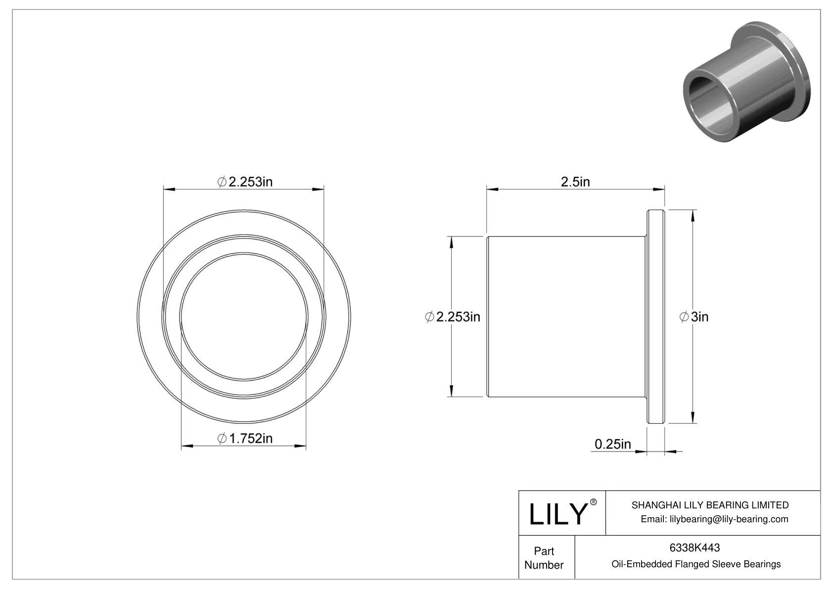 6338K443 | Oil-Embedded Flanged Sleeve Bearings | LILY Bearing