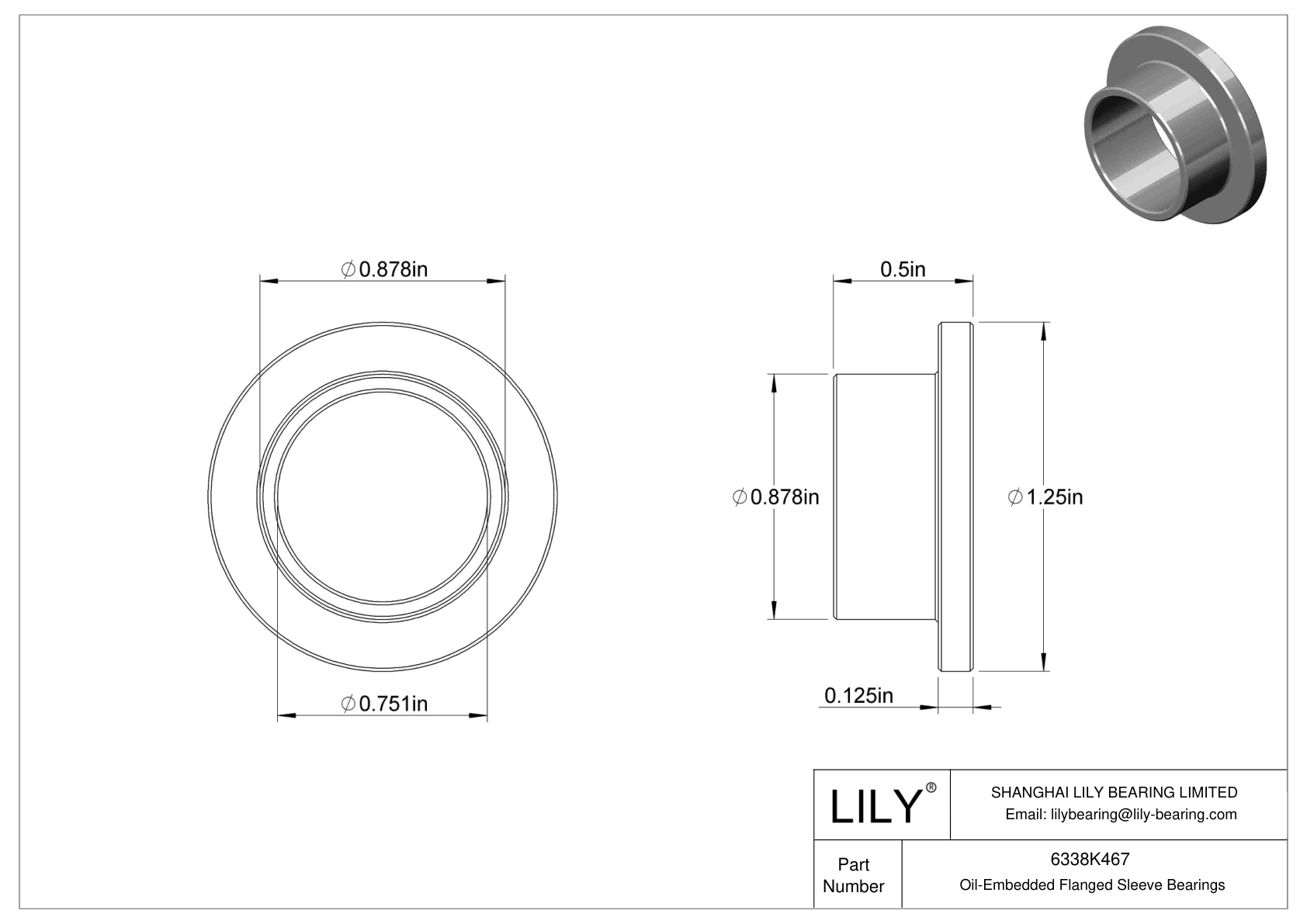 6338K467 | Oil-Embedded Flanged Sleeve Bearings | LILY Bearing