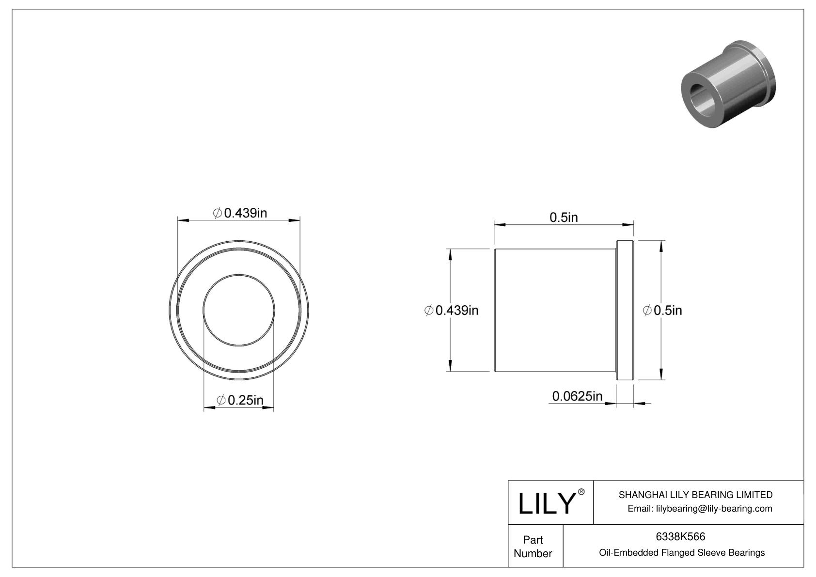 6338K566 | Oil-Embedded Flanged Sleeve Bearings | LILY Bearing