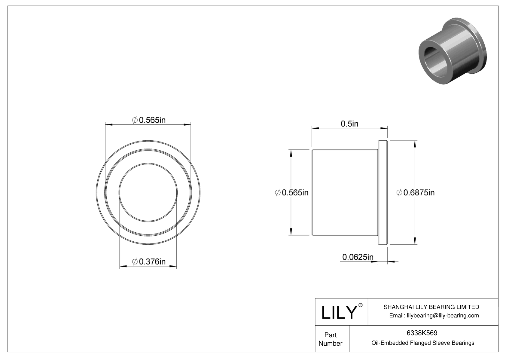 6338K569 | Oil-Embedded Flanged Sleeve Bearings | LILY Bearing