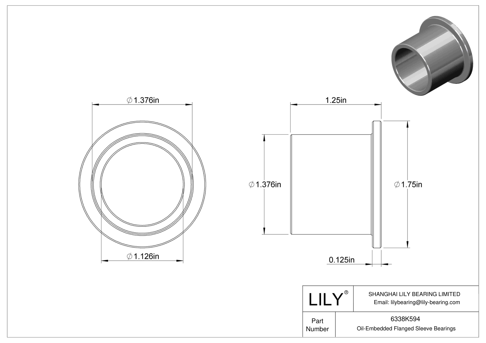 6338K594 | Oil-Embedded Flanged Sleeve Bearings | LILY Bearing
