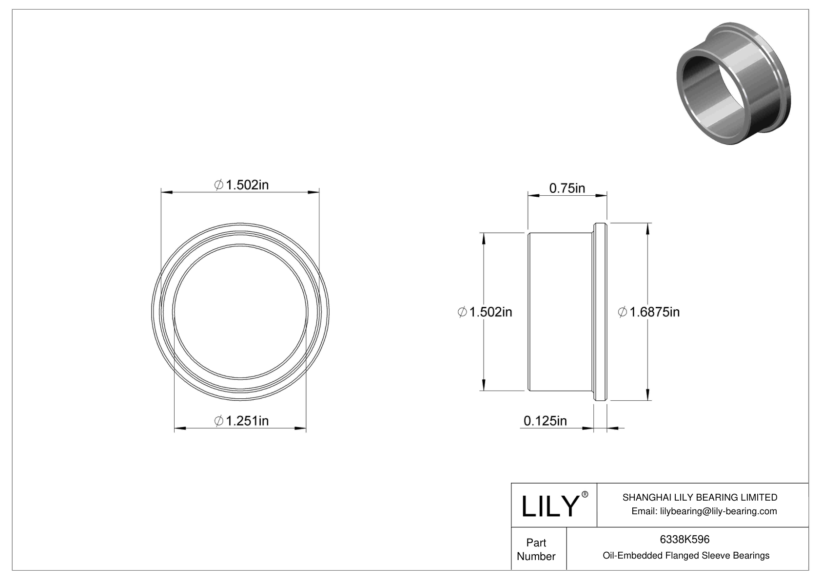 6338K596 | Oil-Embedded Flanged Sleeve Bearings | LILY Bearing