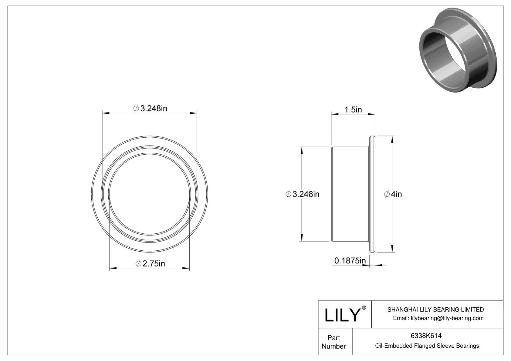 6338K614 | Oil-Embedded Flanged Sleeve Bearings | LILY Bearing