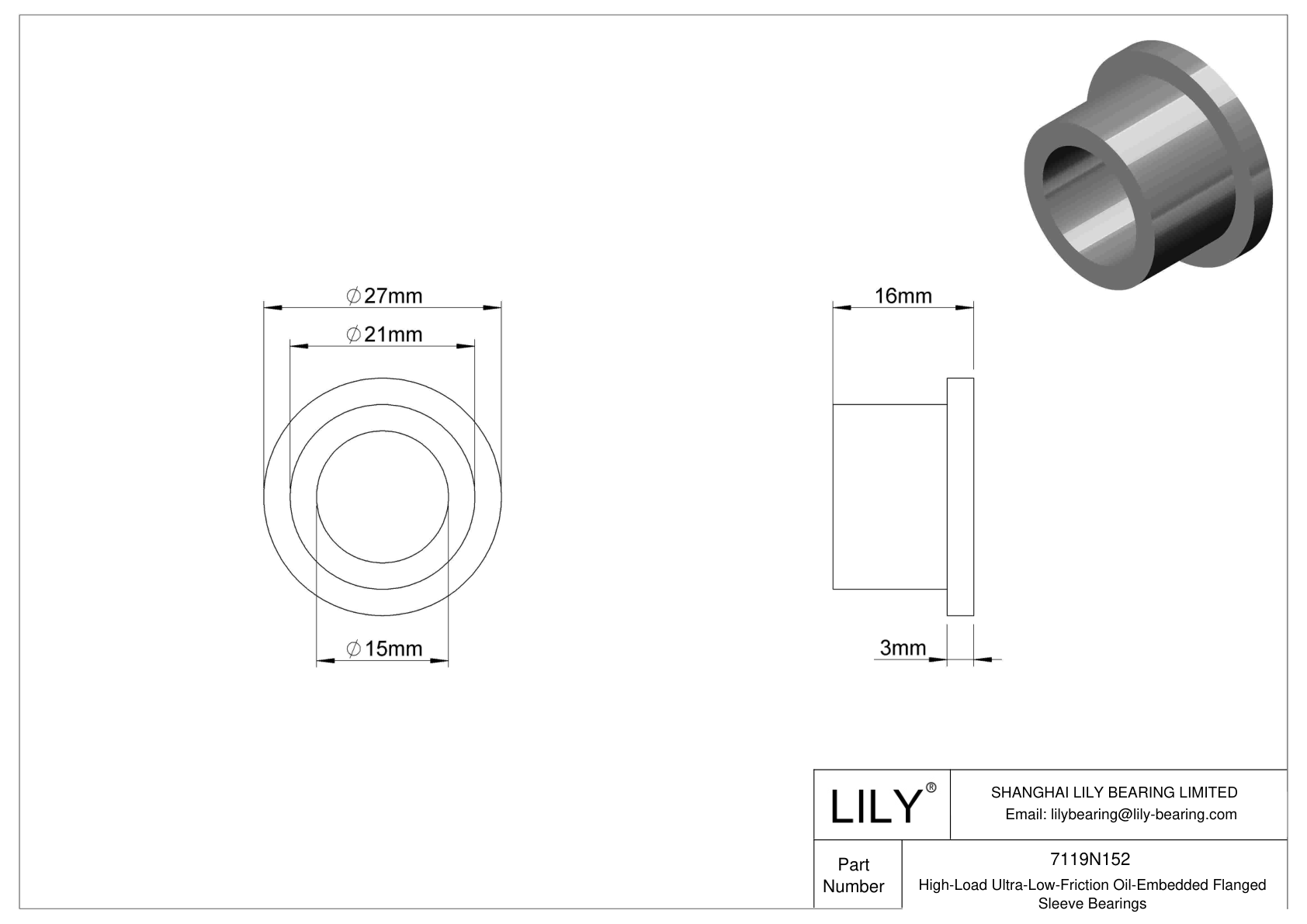 7119N152 | High-Load Ultra-Low-Friction Oil-Embedded Flanged Sleeve Bearings | LILY Bearing