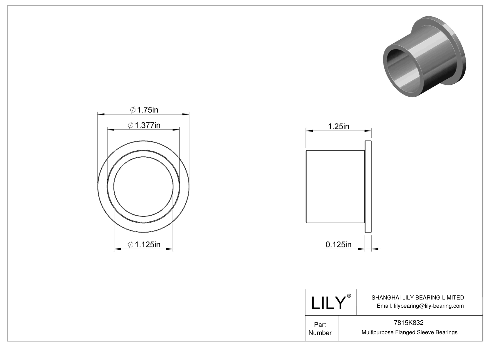 7815K832 | Multipurpose Flanged Sleeve Bearings | Lily Bearing