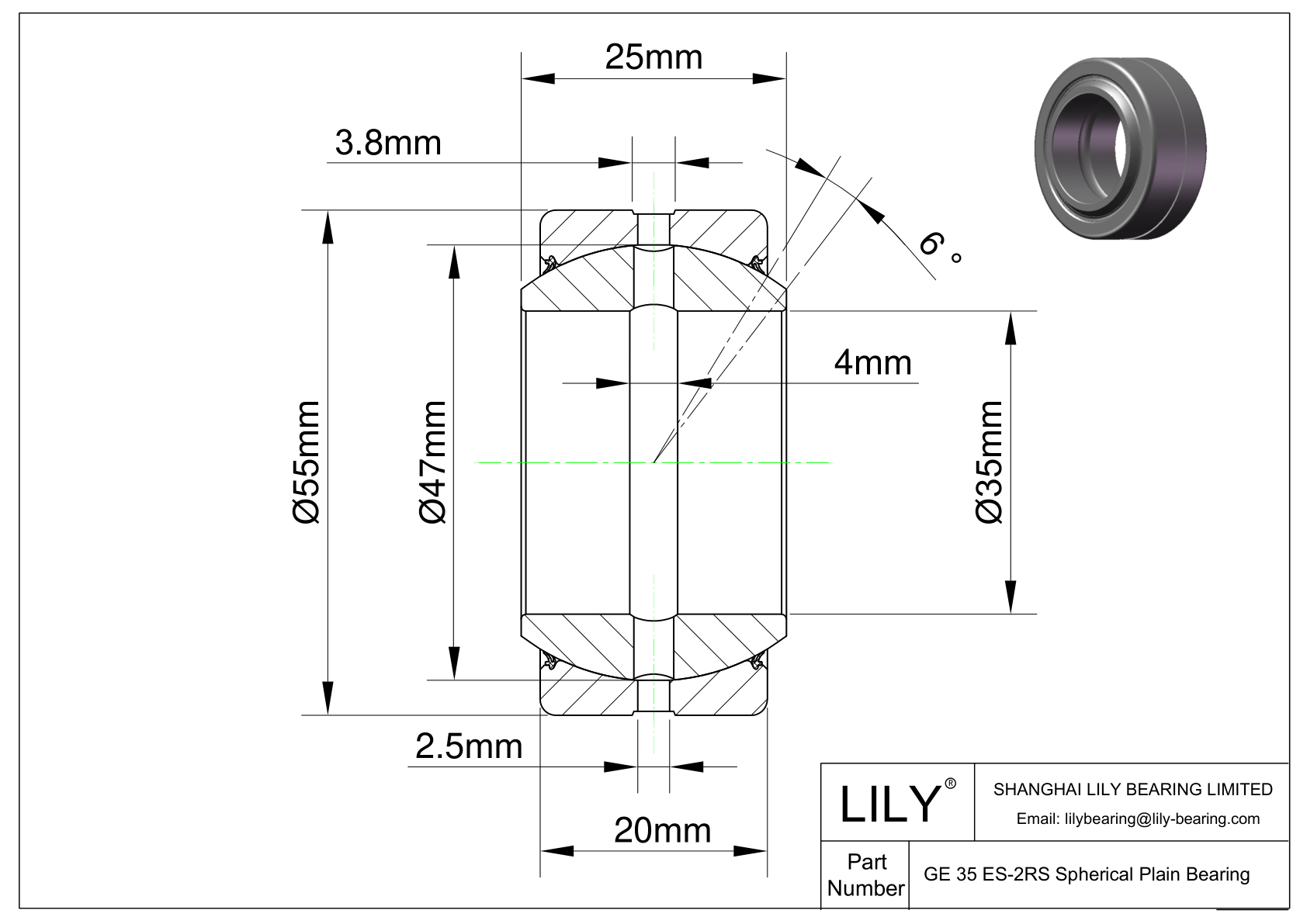 GE 35 ES 2RS Radial Spherical Plain Bearings SKF LILY Bearing