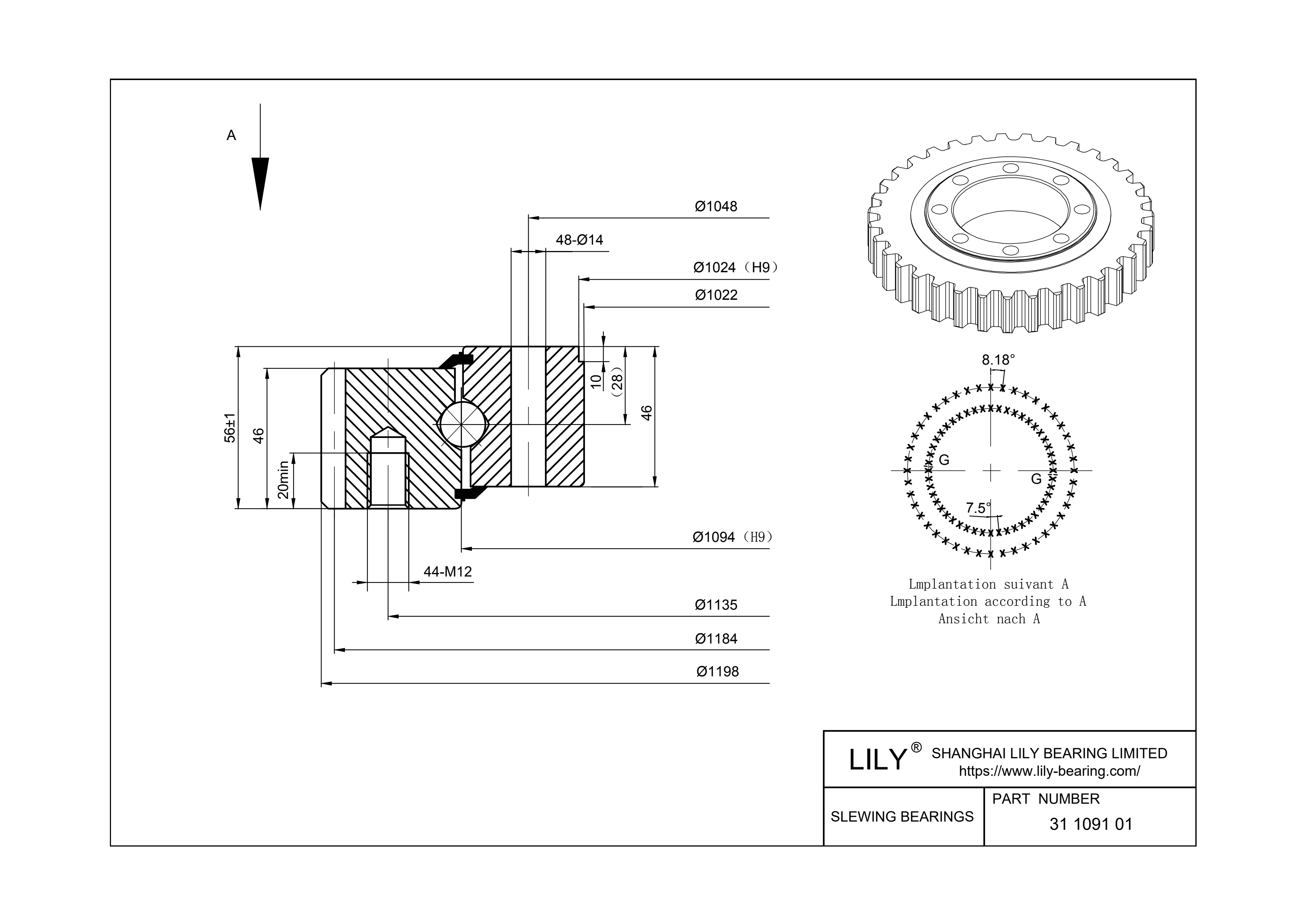 34 1091 01 | Four Point Contact Ball Slewing Ring Bearing - ROLLIX ...