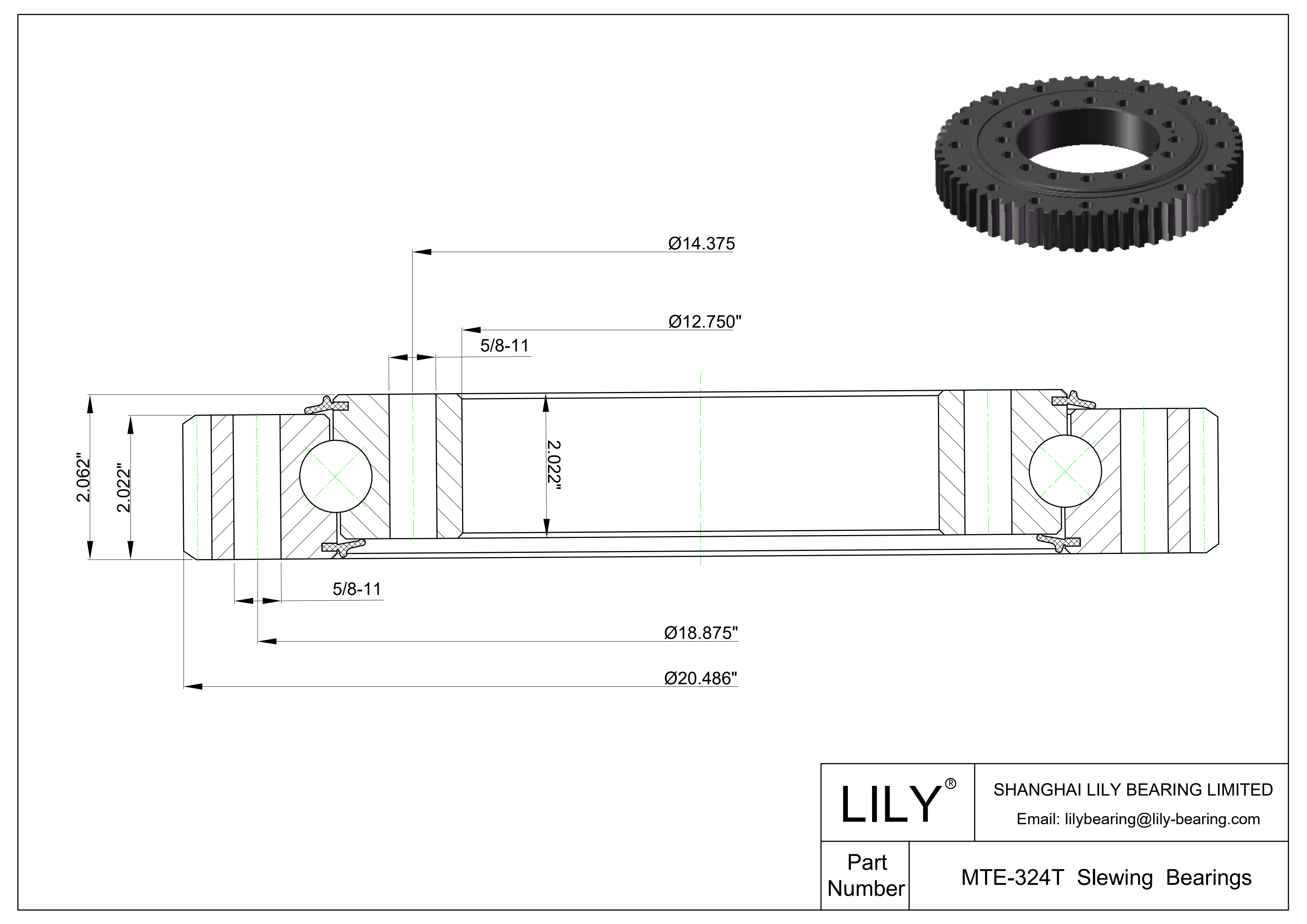 MTE-324T | Four Point Contact Ball Slewing Ring Bearing - KAYDON | LILY ...