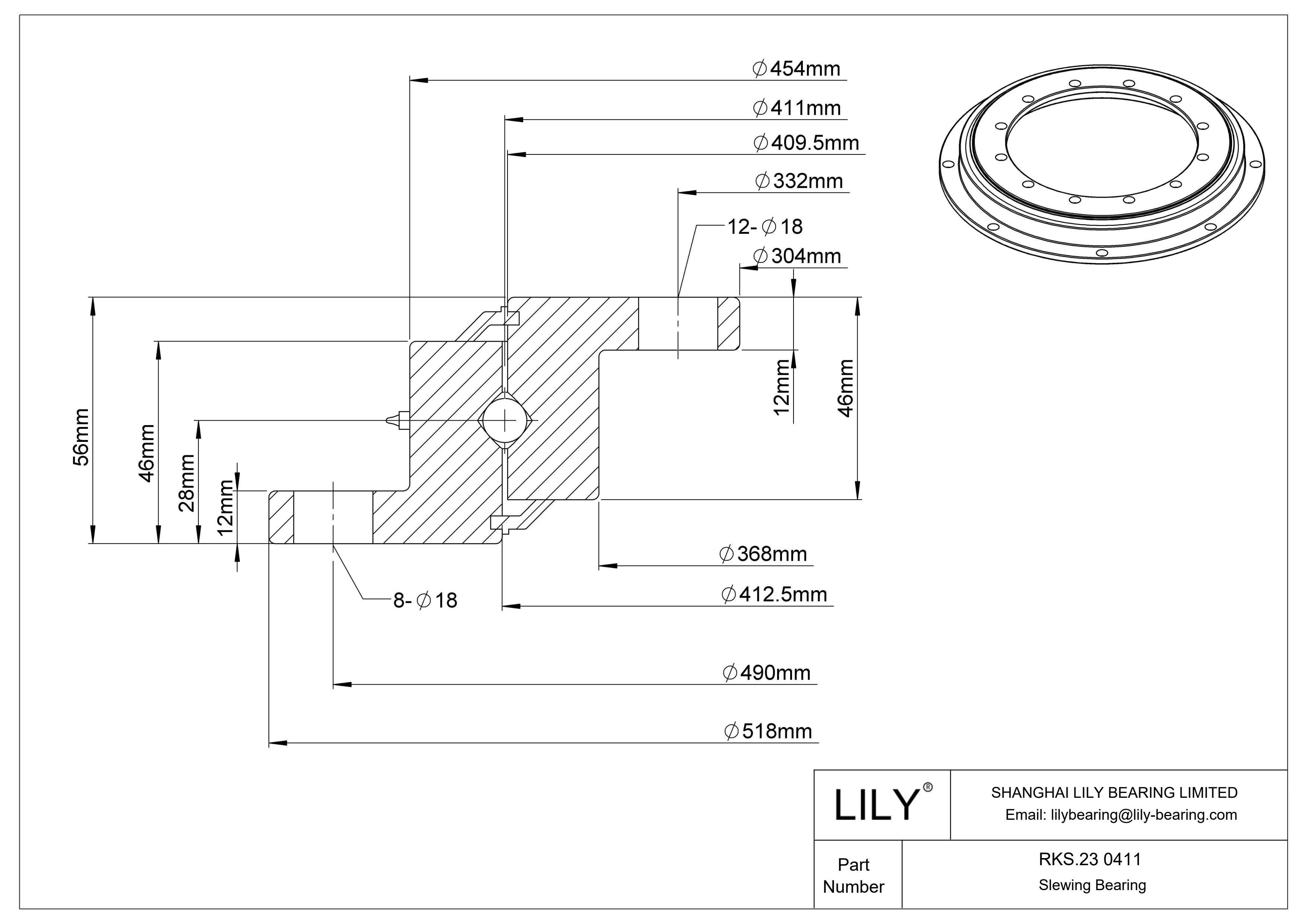 RKS.23 0411 | Four Point Contact Ball Slewing Ring Bearing - SKF | LILY ...